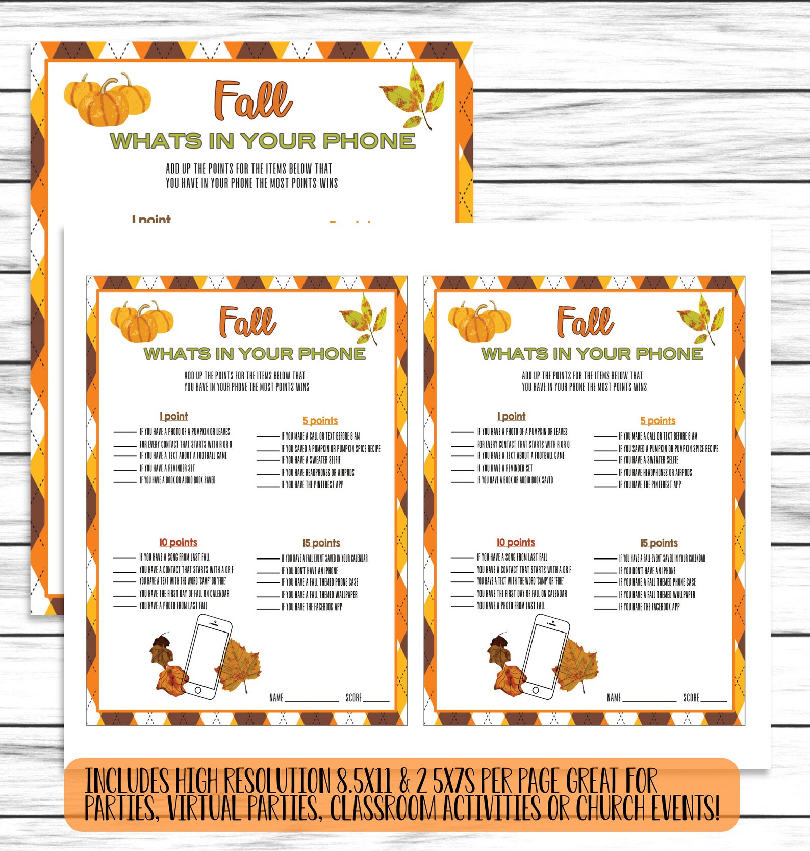 Fall Whats in Your Phone Game, Printable or Virtual Fun Game for Adults ...