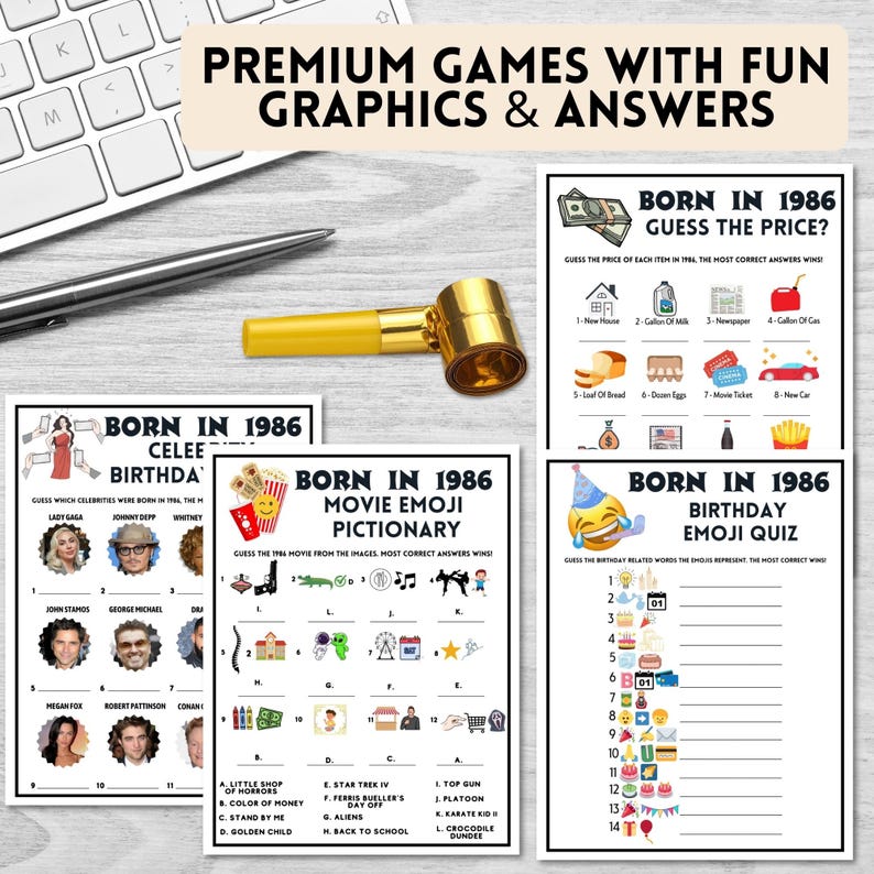 40th Birthday Games Born in 1986 | 25 Printable Adult Party Games ...