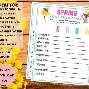 Spring Words Printable Scattergories Game | Fun Party Activity for Kids ...