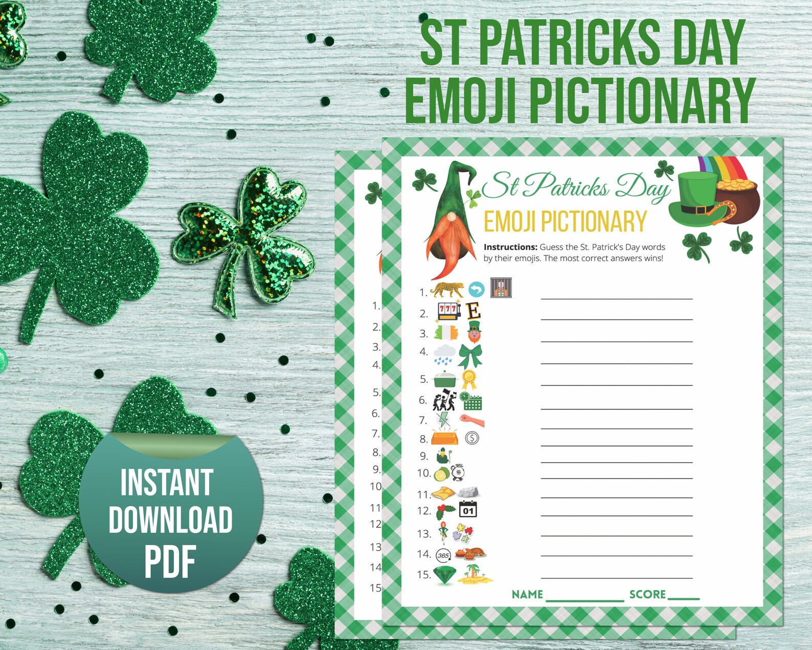 St Patricks Day Emoji Pictionary Game Saint Pattys Party | Etsy