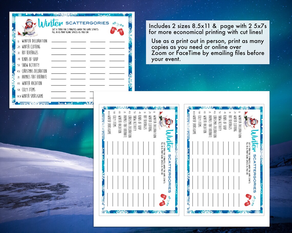 Winter Scattergories Word Party Game for Adults Kids | Etsy