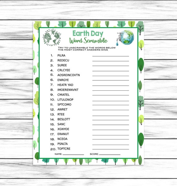 Earth Day Word Scramble Kids or Adults Party Game Word Game | Etsy
