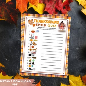 Emoji Pictionary Printable Thanksgiving Game, Virtual Turkey Day Trivia ...