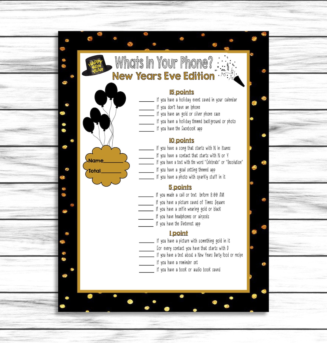 New Years Game, Whats in Your Phone, New Years Eve Game, New Years ...