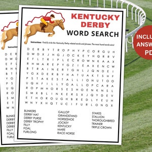 Kentucky Derby Word Search Find Game | Derby Party Quiz for Adults Kids ...