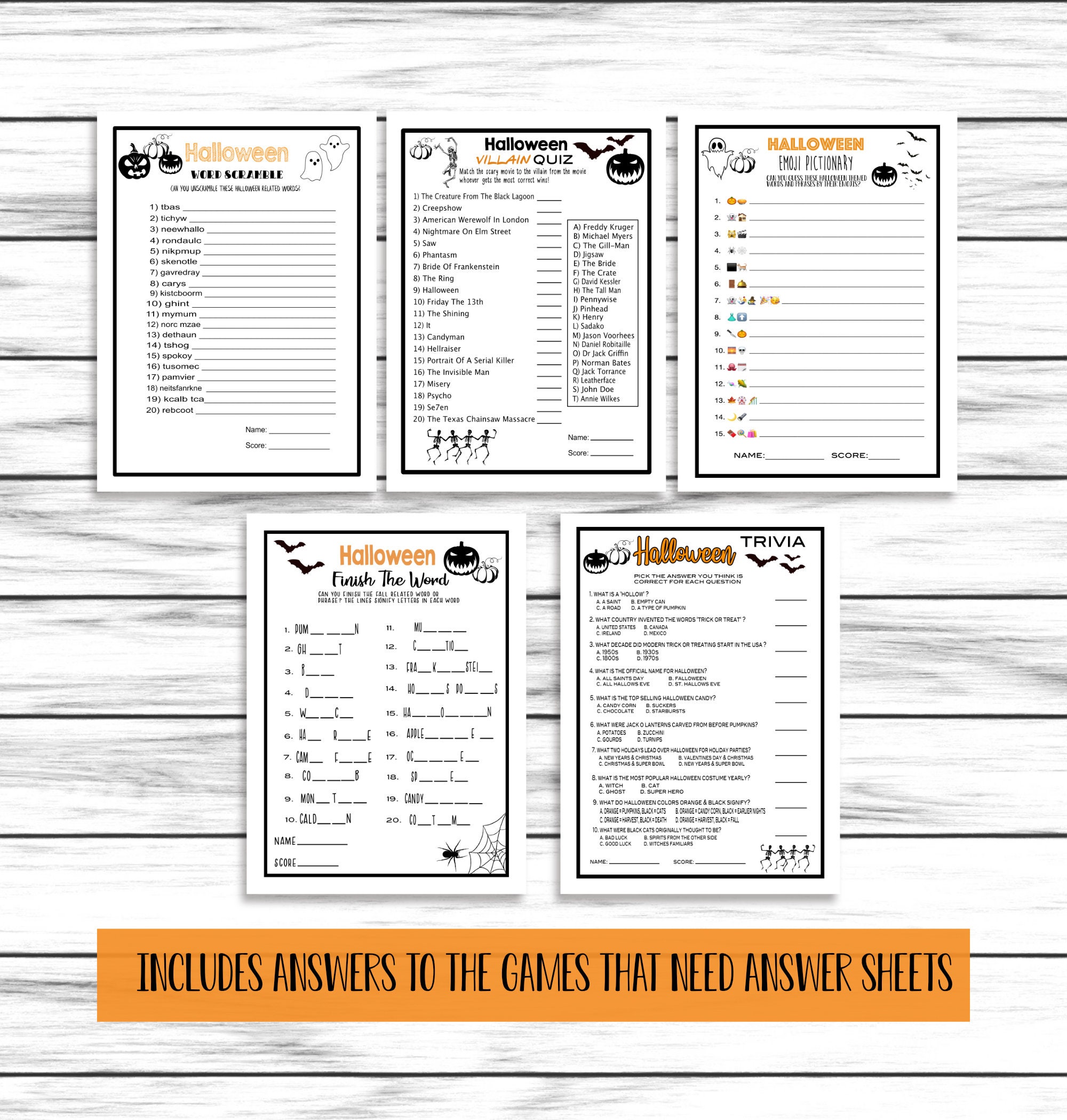 Halloween Party Games Bundle, 15 Scary Games Set, Trivia ...