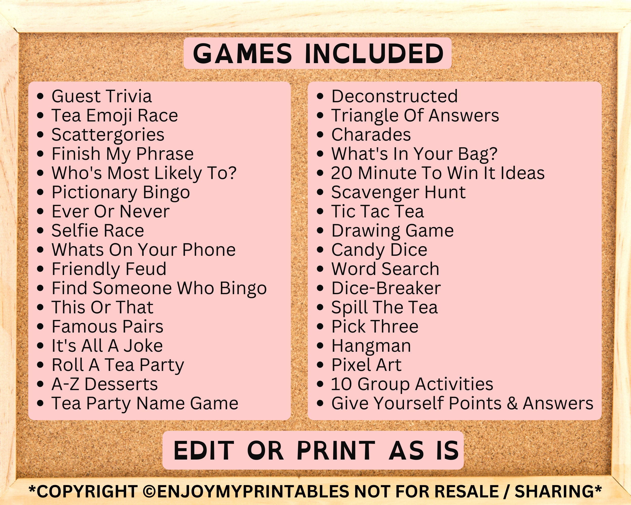 Printable Tea Party Games Adults Kids Toddler | Editable High Tea Quiz ...