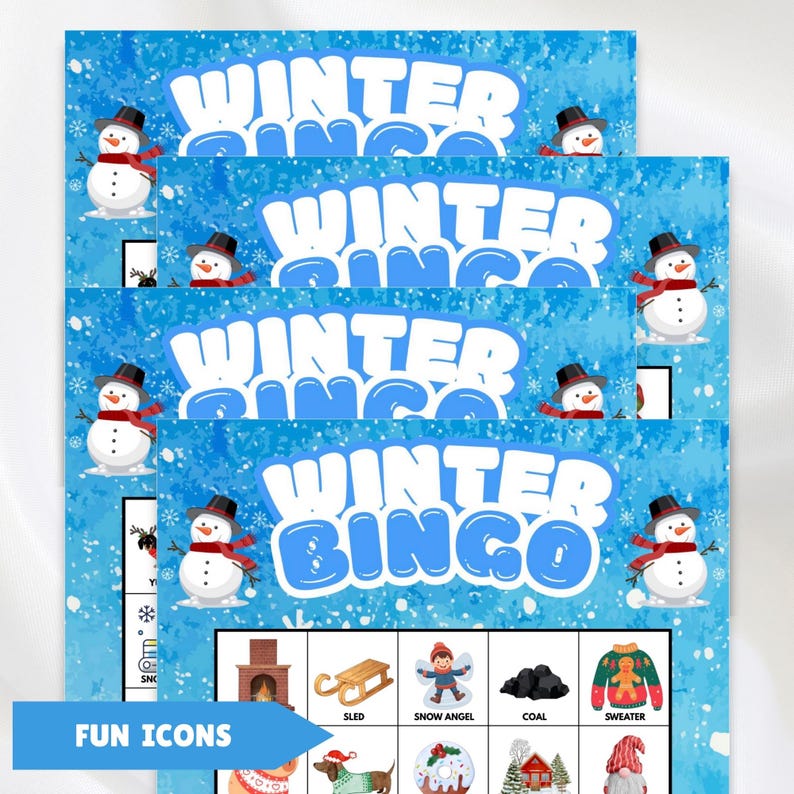 Printable Winter Bingo Game | 100 Unique Cards | Snowman Holiday Party ...