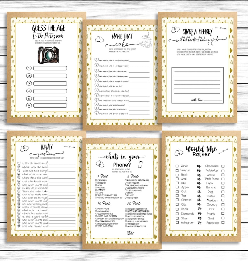 Adult Birthday Games Pack for Her, Whats in Your Phone, Twenty ...