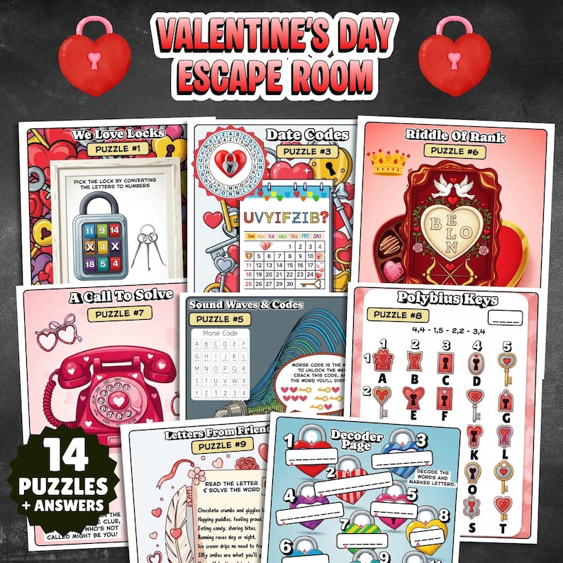 Valentine’s Day Escape Room Printable | the Love Locks Code Breaker ...