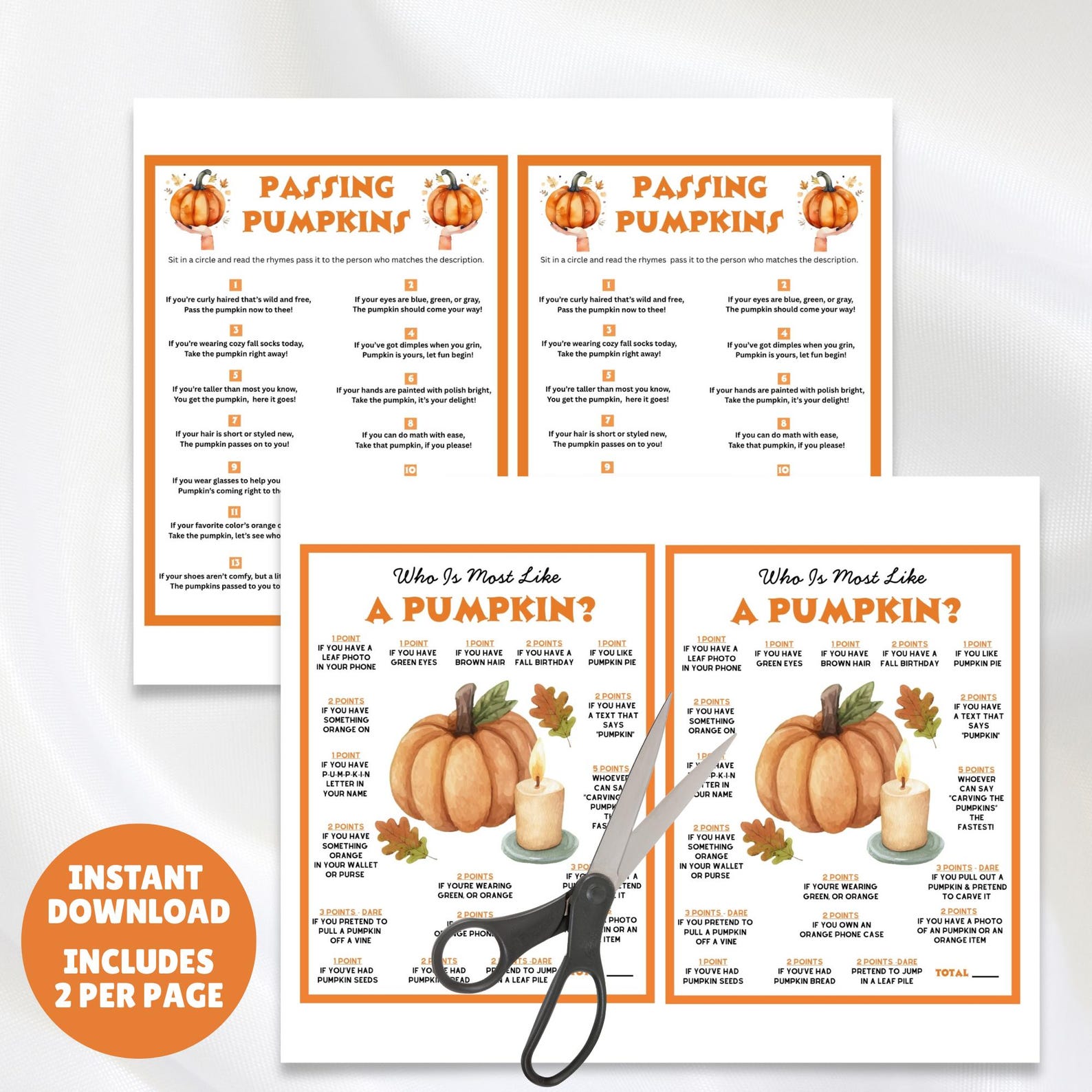 Printable Fall Left Right Pumpkin Game Bundle, Fun Passing Autumn Group ...