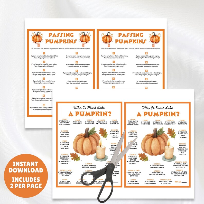Printable Fall Left Right Pumpkin Game Bundle, Fun Passing Autumn Group ...