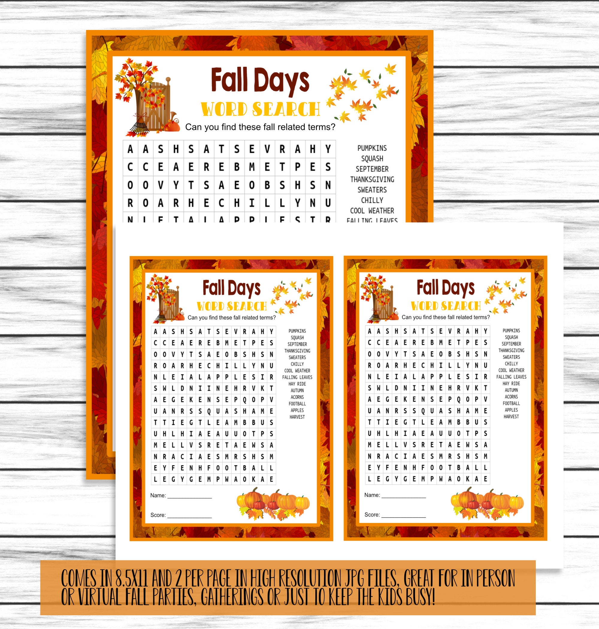 Fall Fun Games, Fall Party Games, Trivia , Scattergories, Word Search ...