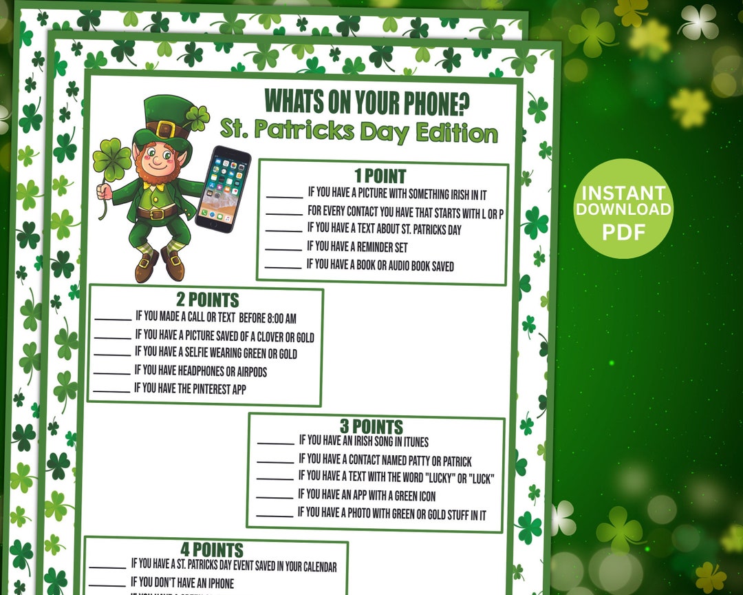 St Patricks Day Whats in Your Phone , St Patricks Day Game, St Patricks ...