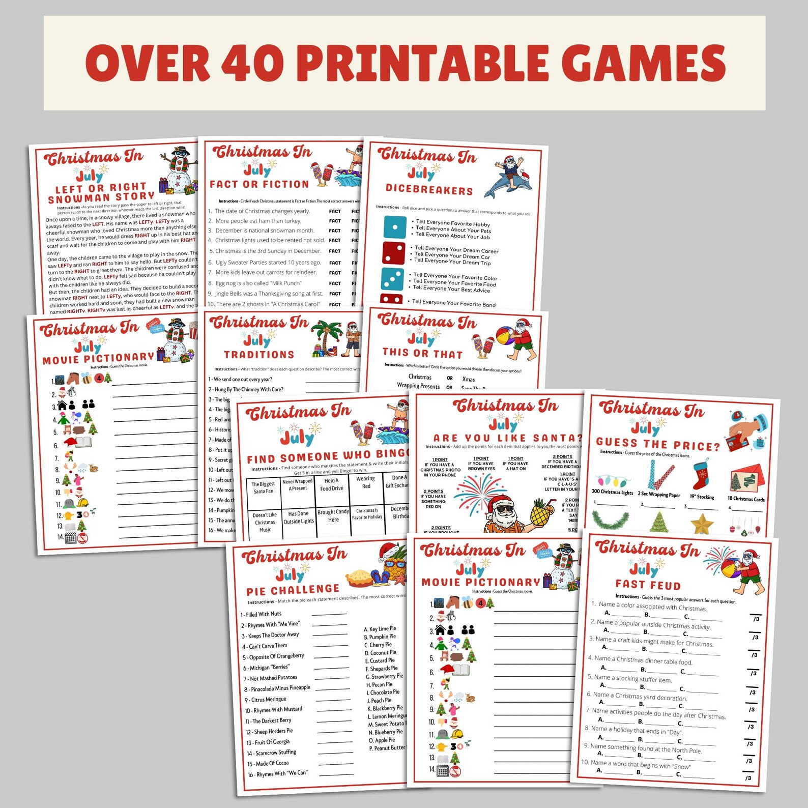 Printable Christmas in July Summer Holiday Party Games | Family ...