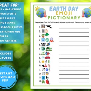 Printable Earth Day Emoji Pictionary Game | Classroom Work Church Party ...