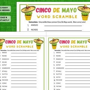 Cinco De Mayo Party Word Scramble Game for Kids & Adults | Classroom ...