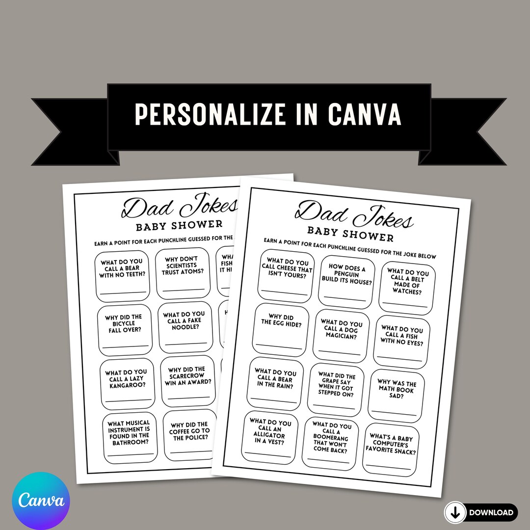 Dad Jokes Icebreaker Party Game Template | Baby Shower Editable ...