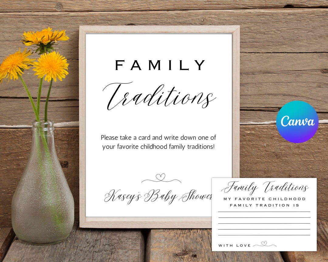 Family Traditions Sign & Card | Share A Childhood Memory Baby Shower ...