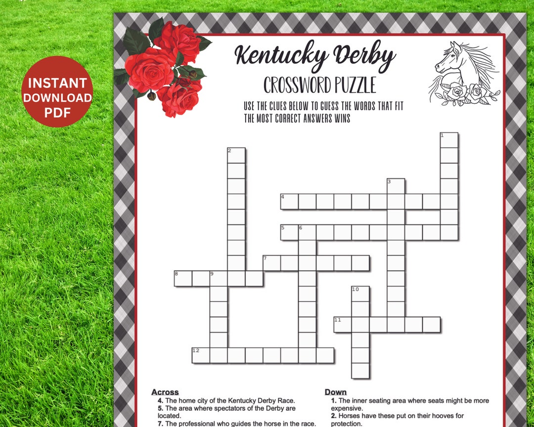 Kentucky Derby Crossword Puzzle Game | Belmont Party Quiz | Adults Kids ...