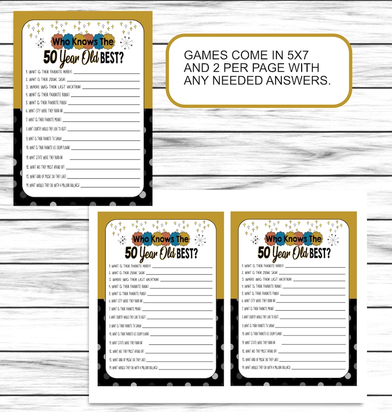 50th Birthday Party Games How Well Do You Know the 50 Year - Etsy
