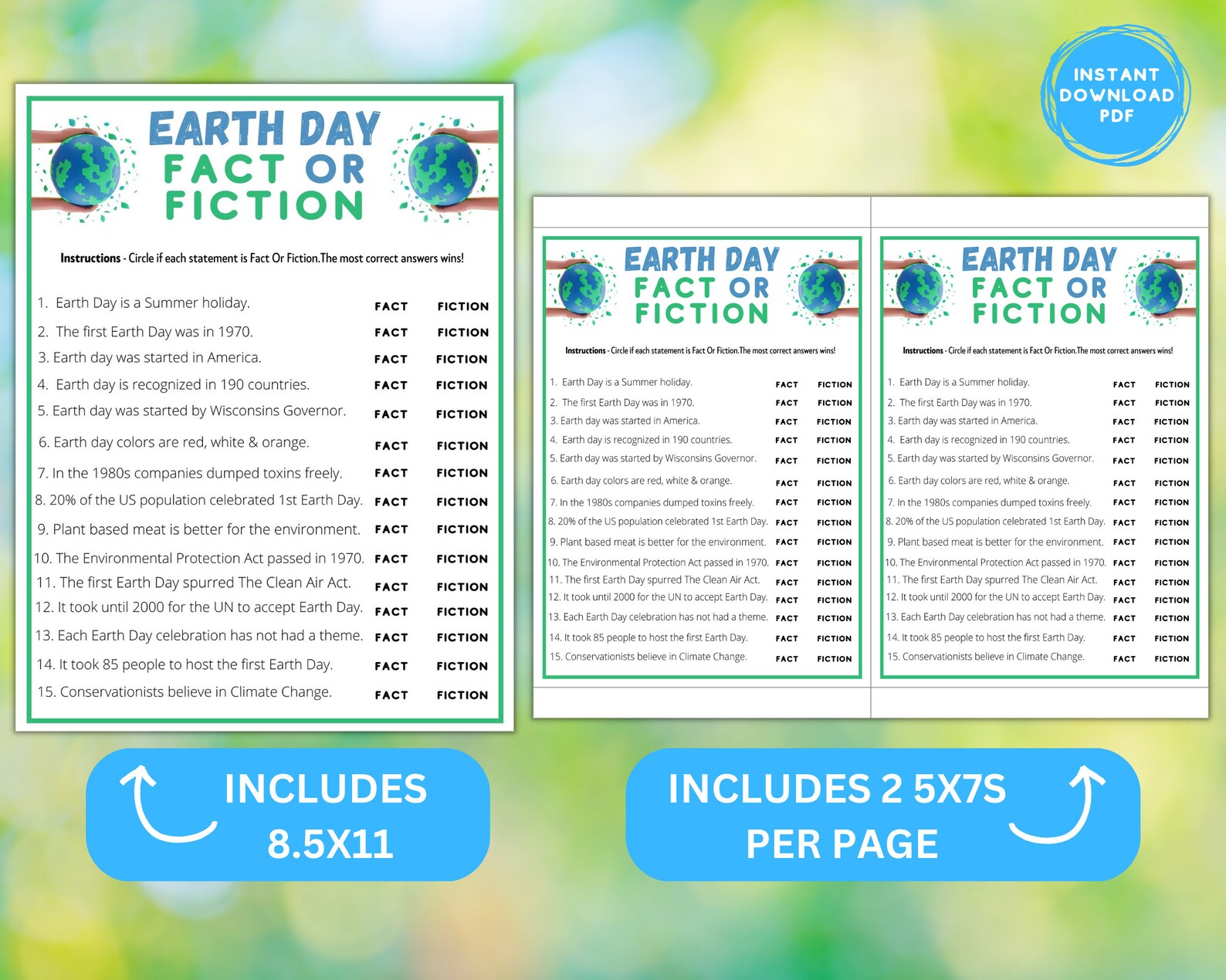 Printable Earth Day Fact or Fiction Game | Classroom Office Seniors ...