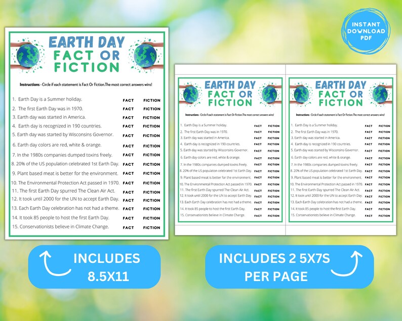 Printable Earth Day Fact or Fiction Game Classroom Office - Etsy