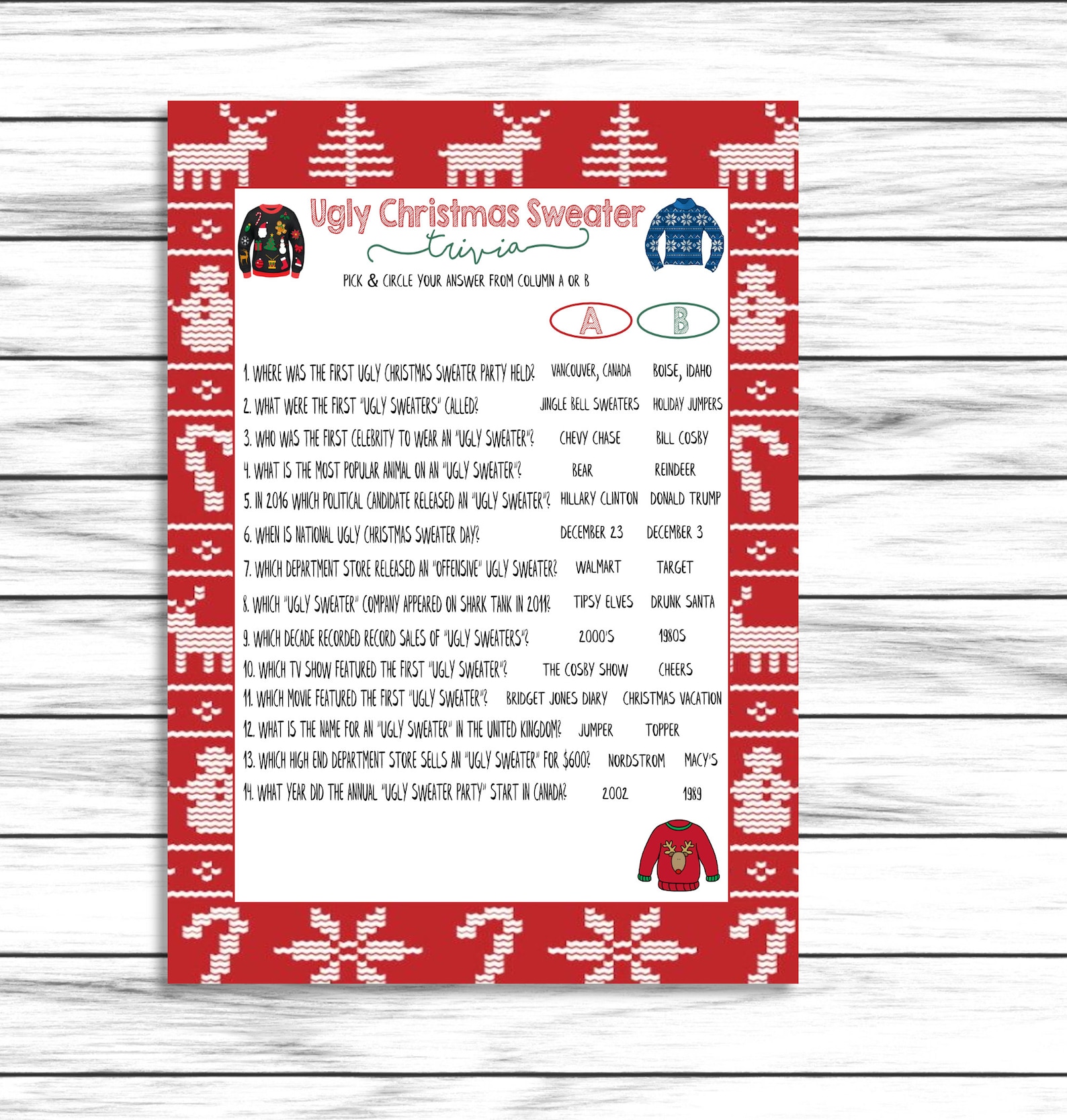 Christmas Games Ugly Sweater Games Christmas Party Trivia - Etsy