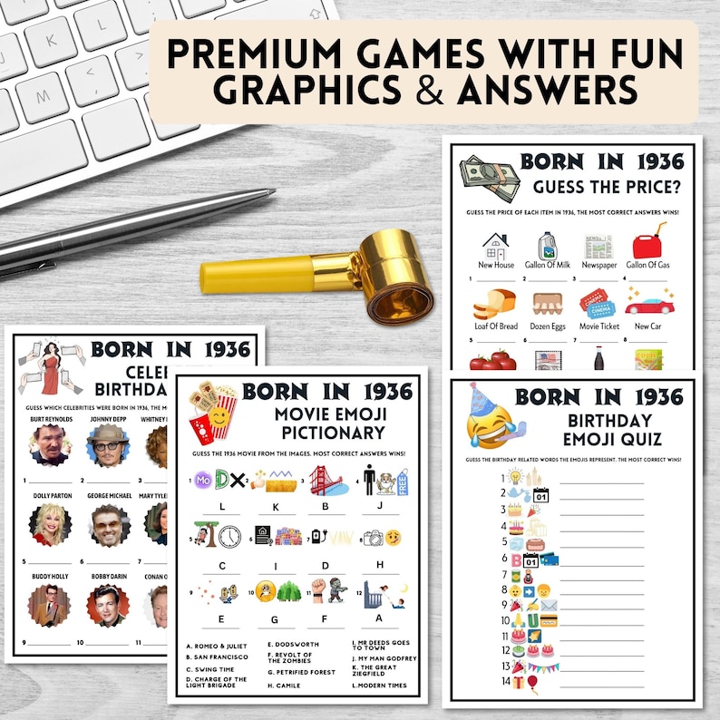 90th Birthday Games Born in 1936 | 25 Printable Adult Party Games ...