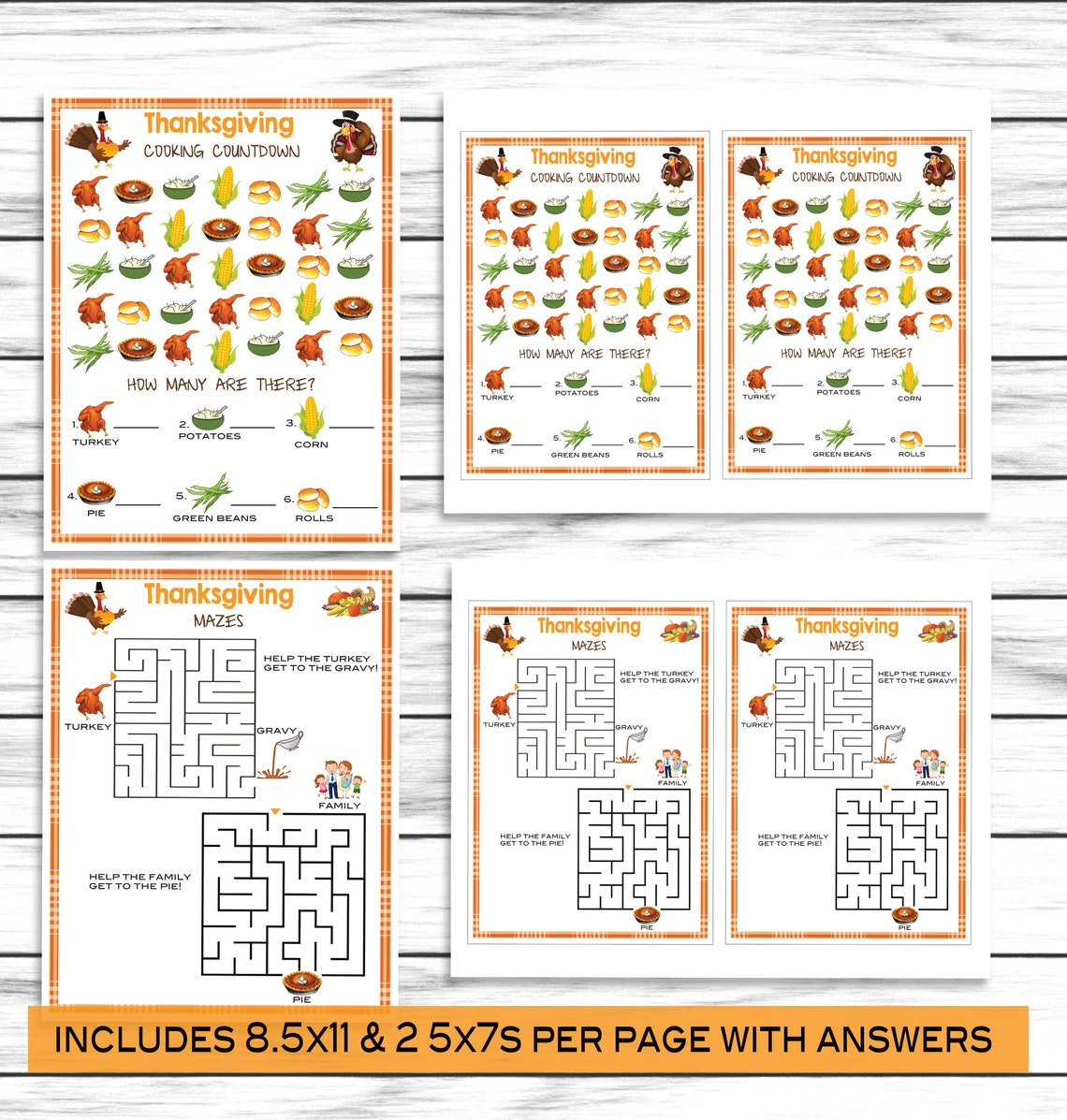 Thanksgiving Kids Table Game Set Mazes Word Scramble | Etsy