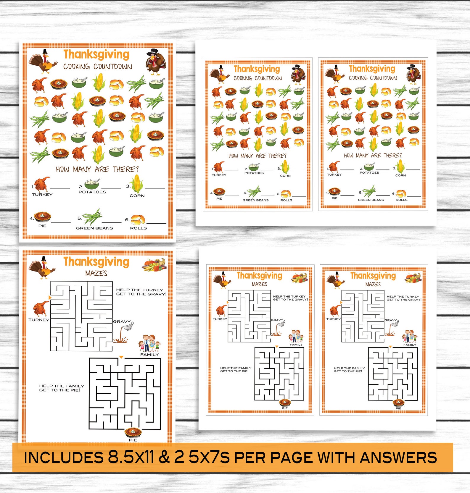Thanksgiving Kids Table Game Set Mazes Word Scramble | Etsy