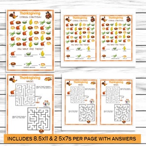 Thanksgiving Kids Table Game Set, Mazes, Word Scramble, Counting ...