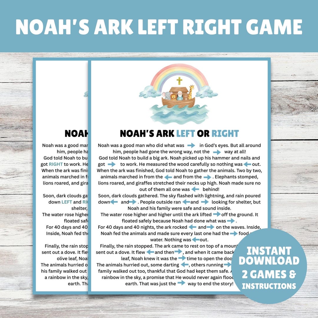 Juego imprimible de la historia del Arca de Noé (izquierda-derecha ...