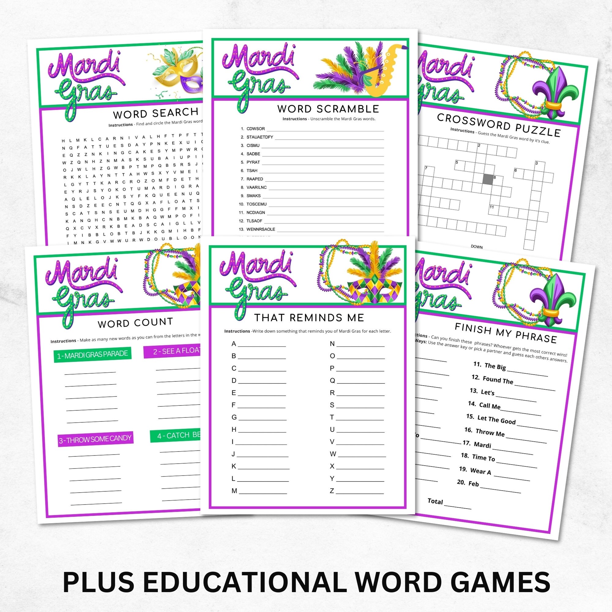 Mardi Gras Printable Games Answers Bundle | Fat Tuesday Party Games ...