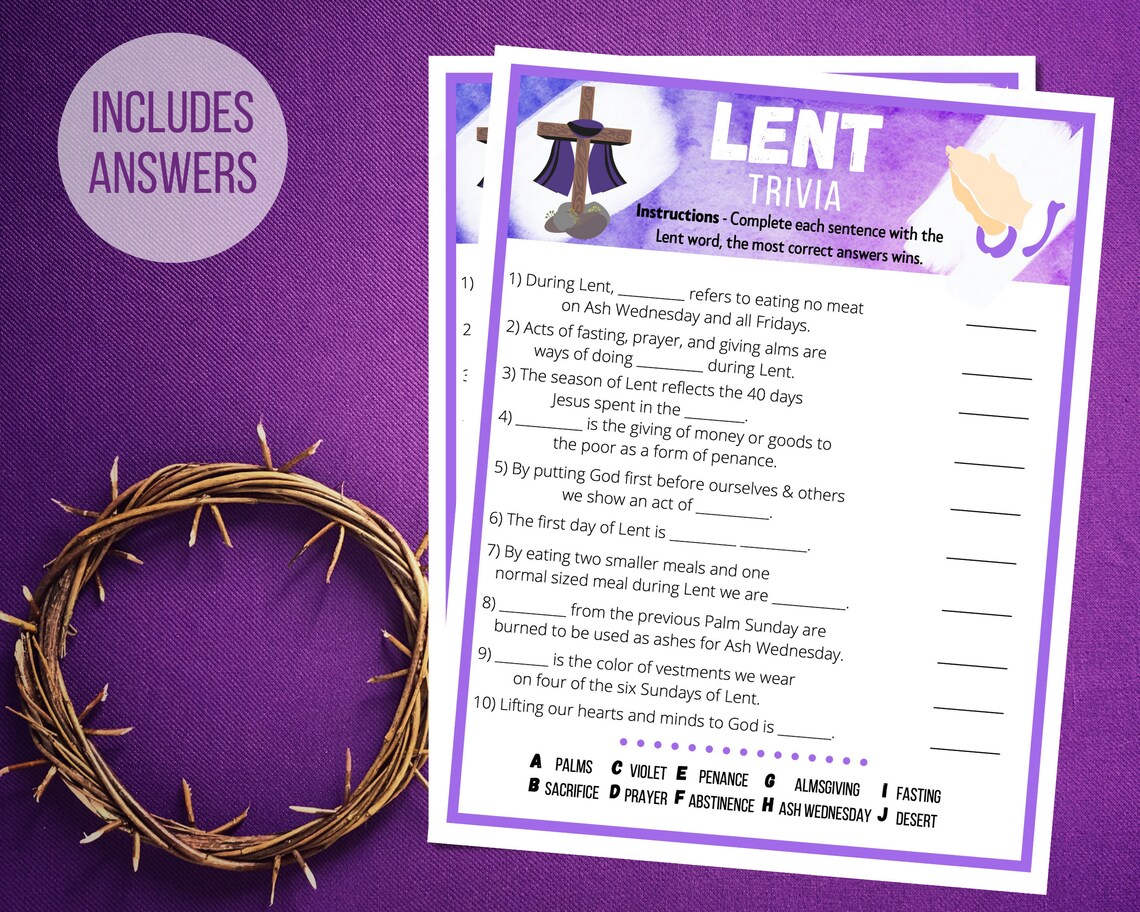 Lenten Trivia Game Kids or Adults Lent Party Game Lent - Etsy