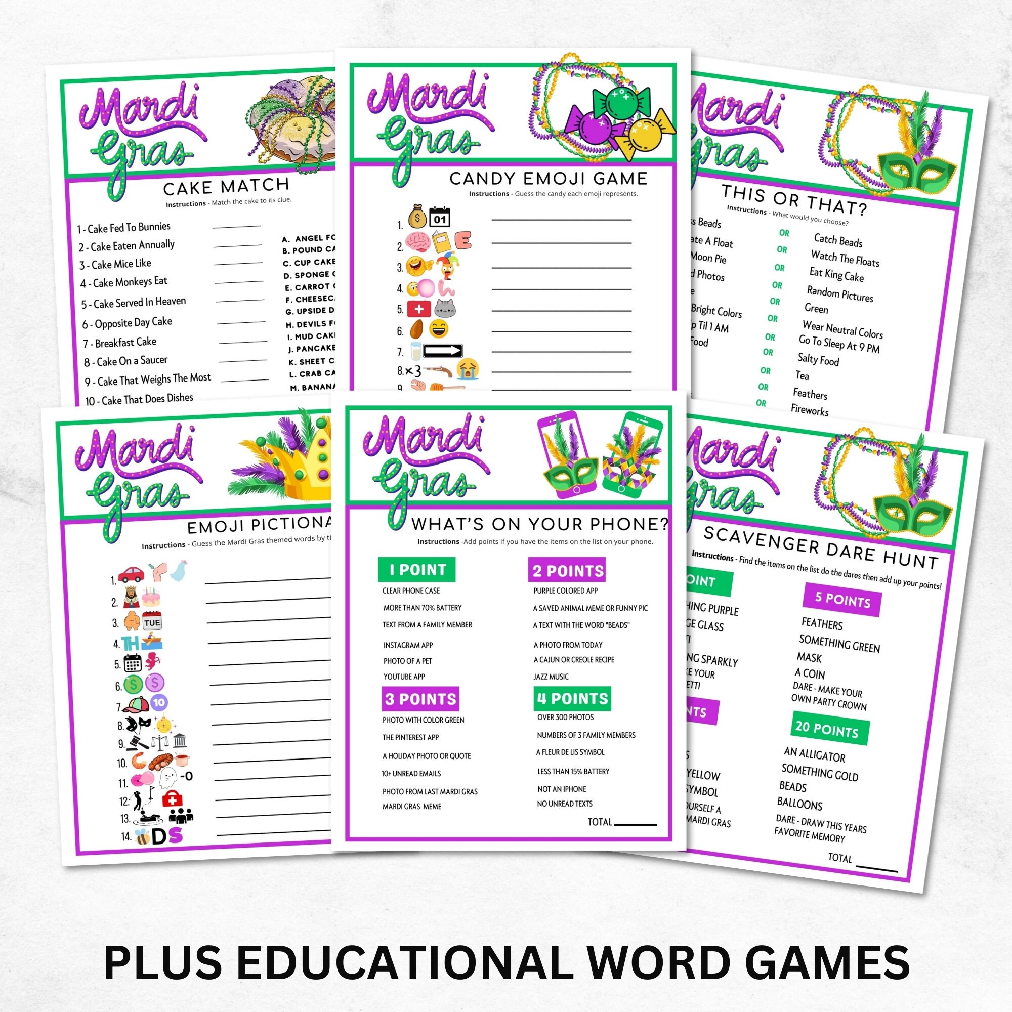 Mardi Gras Printable Games Answers Bundle | Fat Tuesday Party Games ...