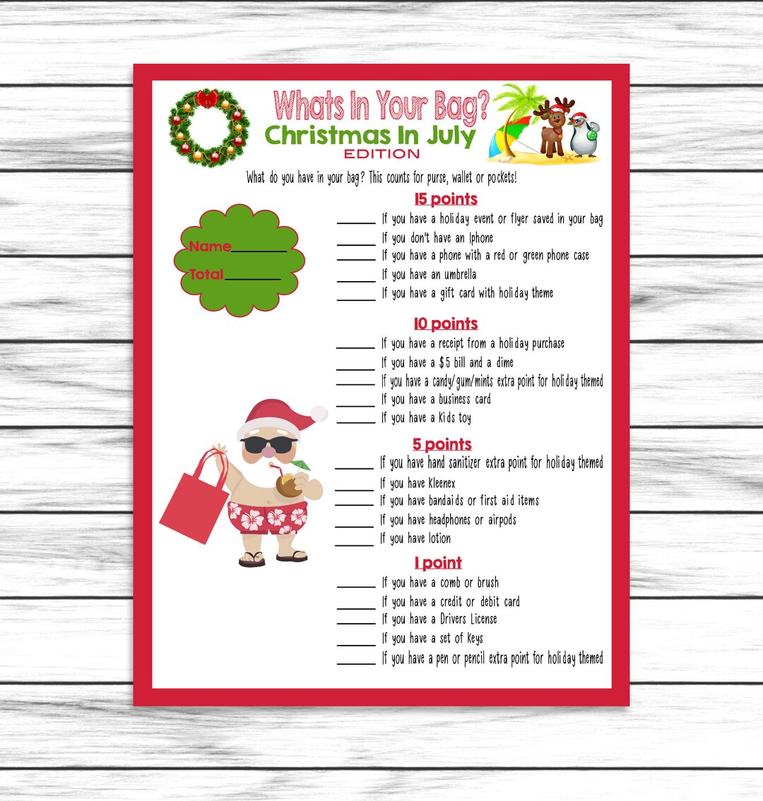 Christmas in July Whats in Your Bag, Party Game, Purse Game, for Adults ...