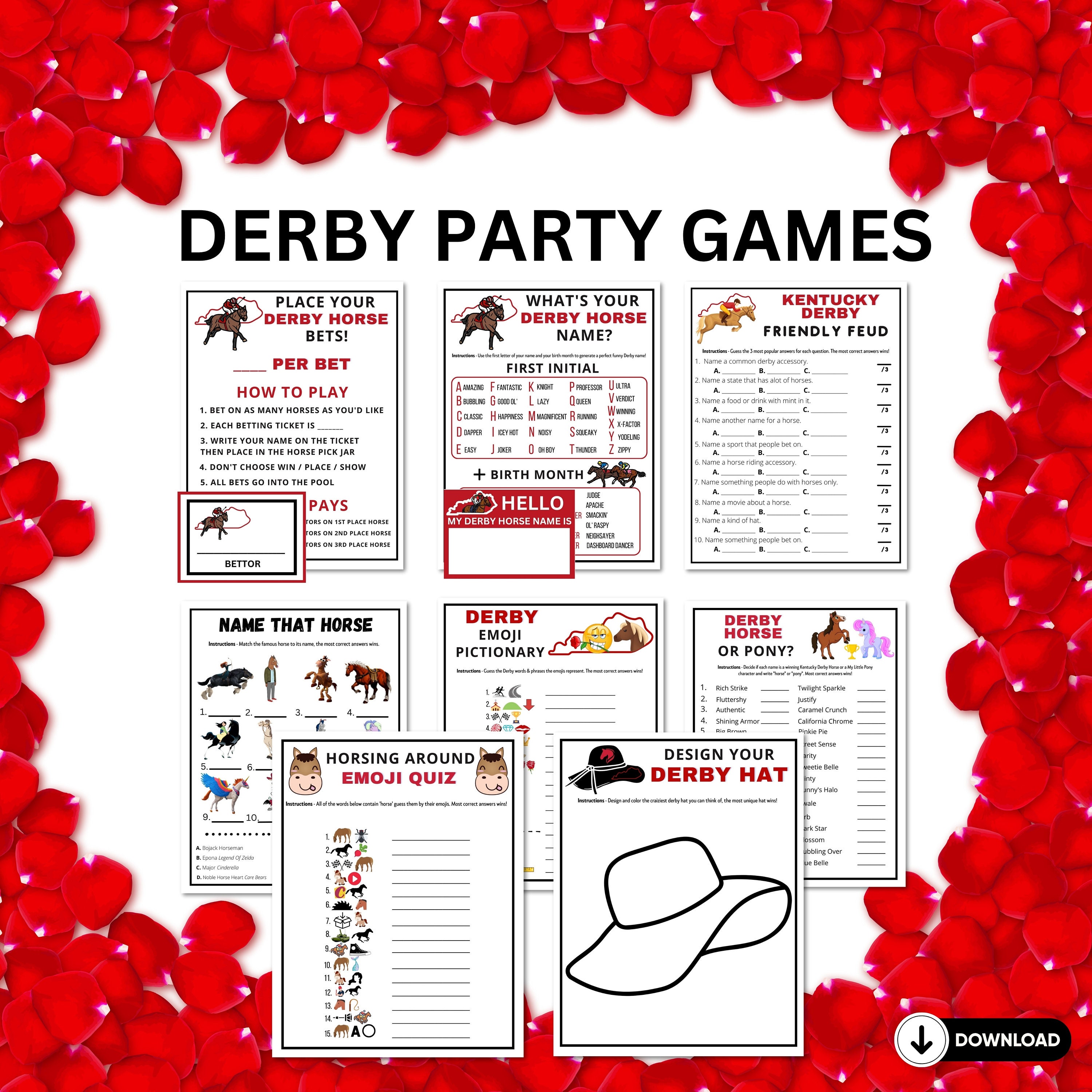 Printable Kentucky Derby Party Games With Answers | 20 Mega Derby ...