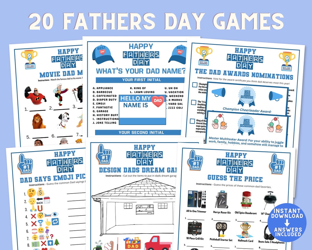 Printable Father's Day Game Bundle | DIY Dads Day Games | Father's Day ...