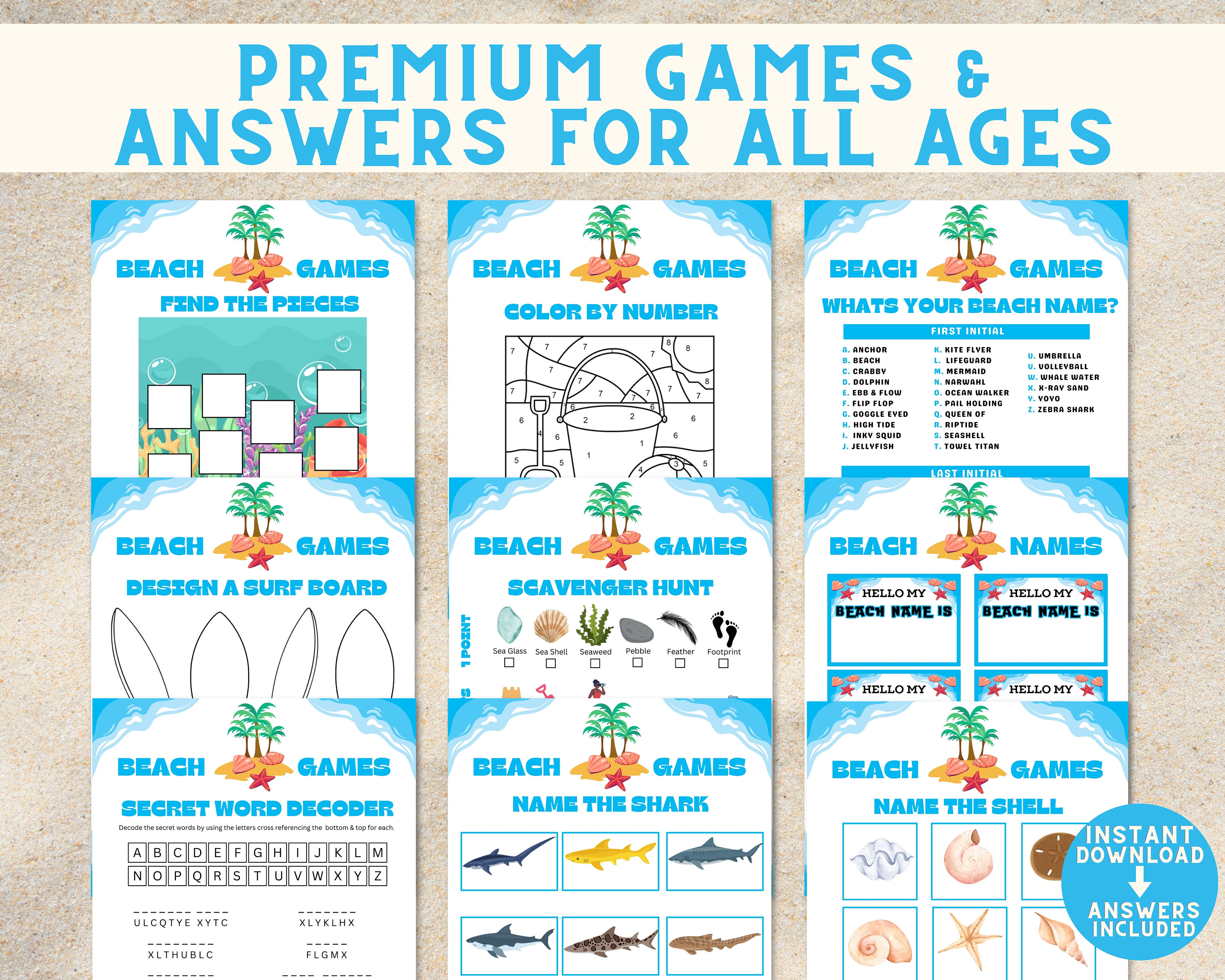 Printable Beach Games & Answers | Ocean Party Games for Kids and Adults ...