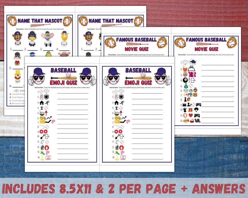Printable Baseball Team Party Games Bundle | World Series MLB Quizzes ...