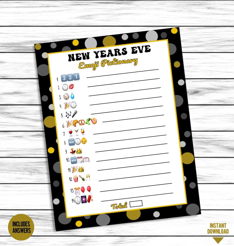 New Years Game, Emoji Pictionary, New Years Party Game Activity, New ...