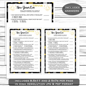 New Years Eve Trivia Game, Printable or Virtual Holiday Party Game for ...