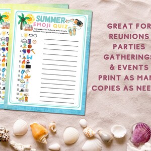 Summer Party Emoji Pictionary Game Quiz, for Adults Kids, Summer Party ...
