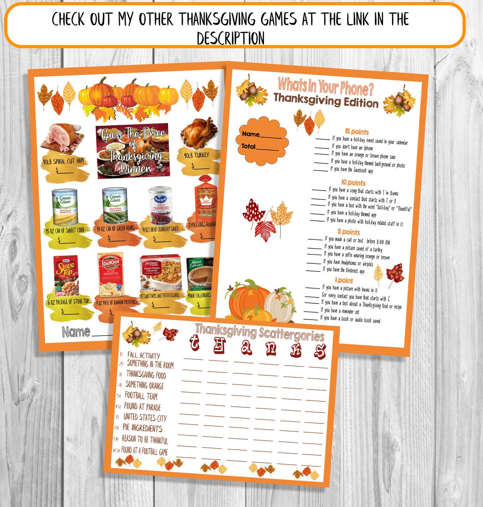 Thanksgiving Game, the Price is Right, Kid Thanksgiving Game ...