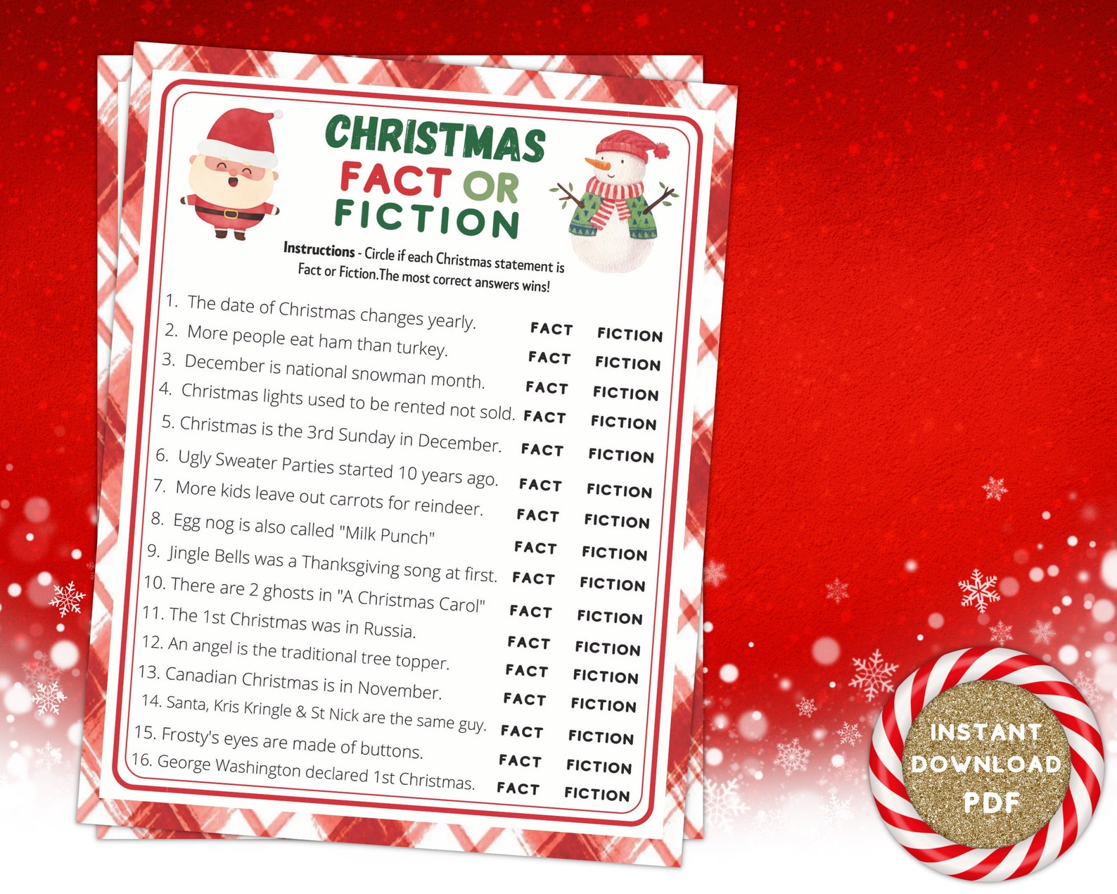 Printable Fact or Fiction Christmas Gameholiday Party Quiz - Etsy
