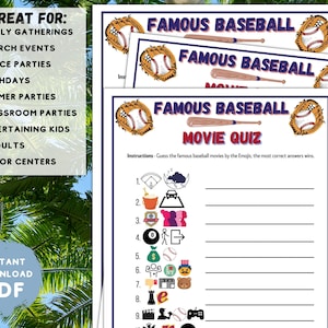Printable Baseball Team Movie Party Game | Emoji Quiz | MLB Activity ...