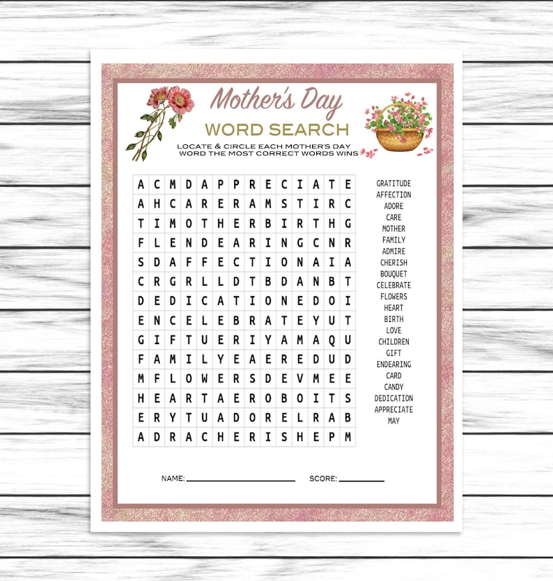 Mothers Day Word Search Game Word Find Game Party Game - Etsy