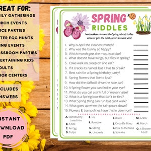 Spring Riddles Printable Quiz | Fun Activity Idea for Adults & Kids ...