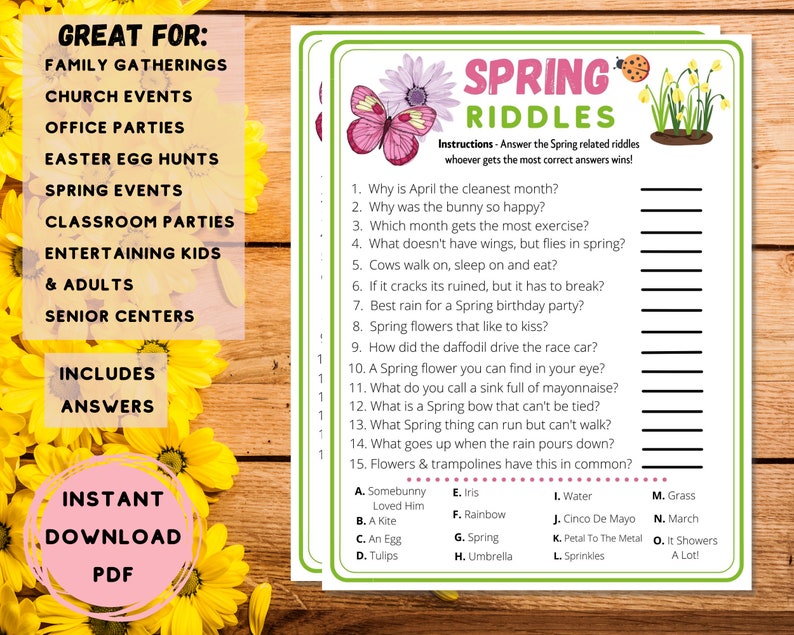 Spring Riddles Printable Quiz | Fun Activity Idea for Adults & Kids ...